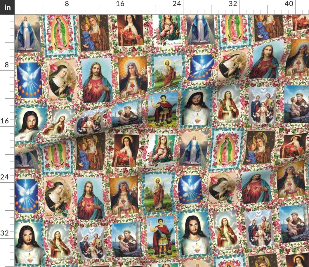 Spoonflower Fabric - Catholic Saints Religious Catholic Saints Collage Jesus Mary Printed on Petal Signature Cotton Fabric Fat Quarter - Sewing Quilting Apparel Crafts Decor