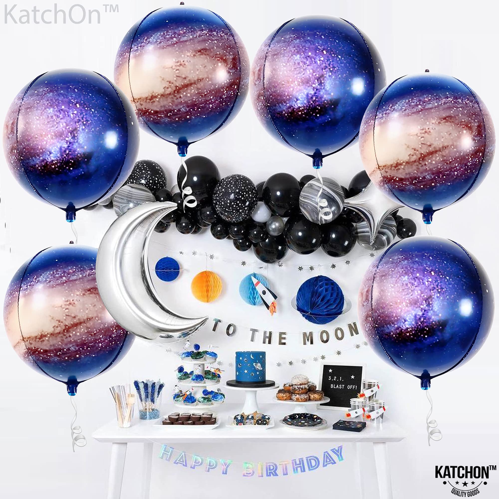 KatchOn, Big 22 Inch Galaxy Balloons - Pack of 6, Galaxy Party Supplies | 360 Degree 4D Round Sphere Space Balloons for Galaxy Party Decorations | Planet Balloons for Outer Space Party Decorations