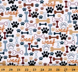 fields fabrics cotton dogs pets puppies paw prints bones woof animals cream cotton fabric print by the yard(d693.48),44 inches