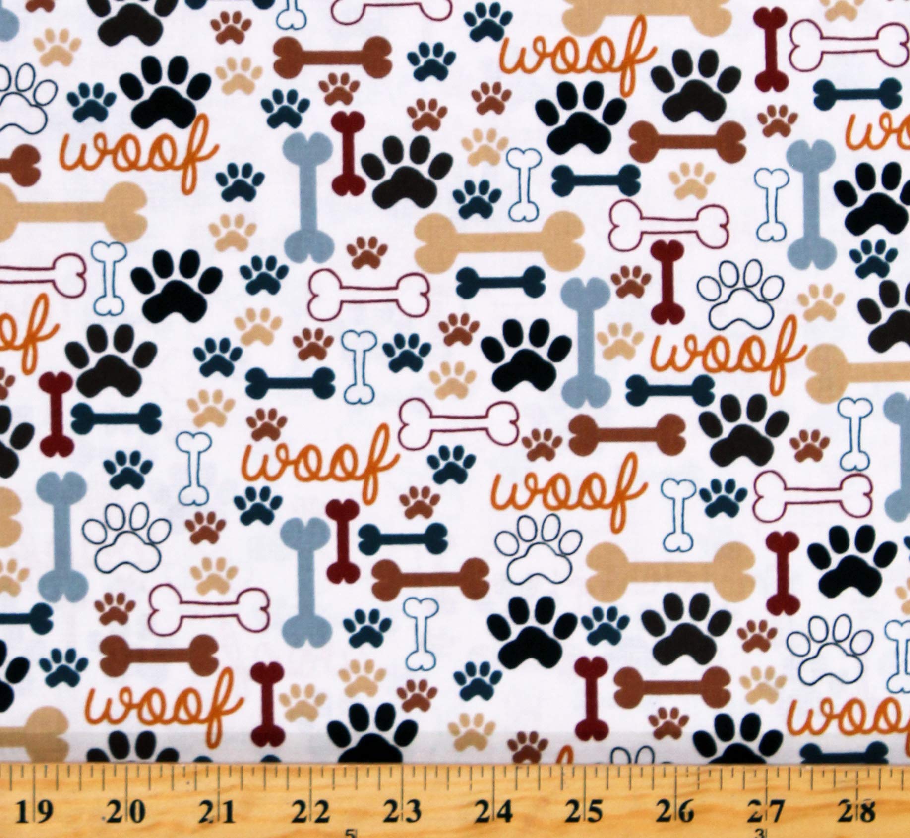 Fields FABRICS Cotton Dogs Pets Puppies Paw Prints Bones Woof Animals Cream Cotton Fabric Print by The Yard(D693.48),44 Inches