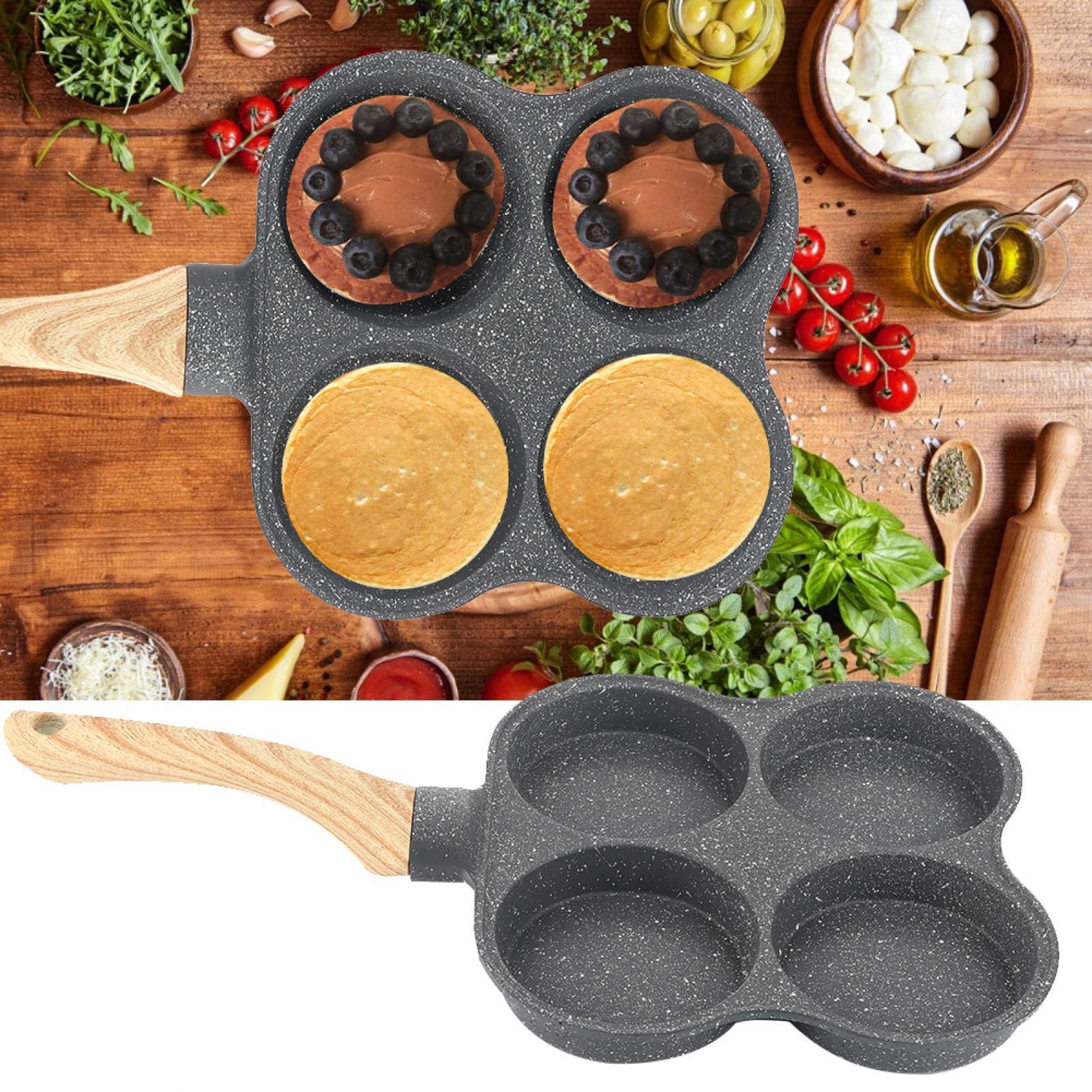 Omelet Pan, Ergonomic Maifan Stone Coating 4 Hole Cooking Pan, Multipurpose Kitchen for Home