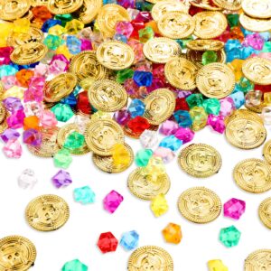 pirate treasure 100 pieces gold coins and 100 pieces gem jewelry treasure fake gold coins toys for pirate party decorations halloween adventure themed event party supplies