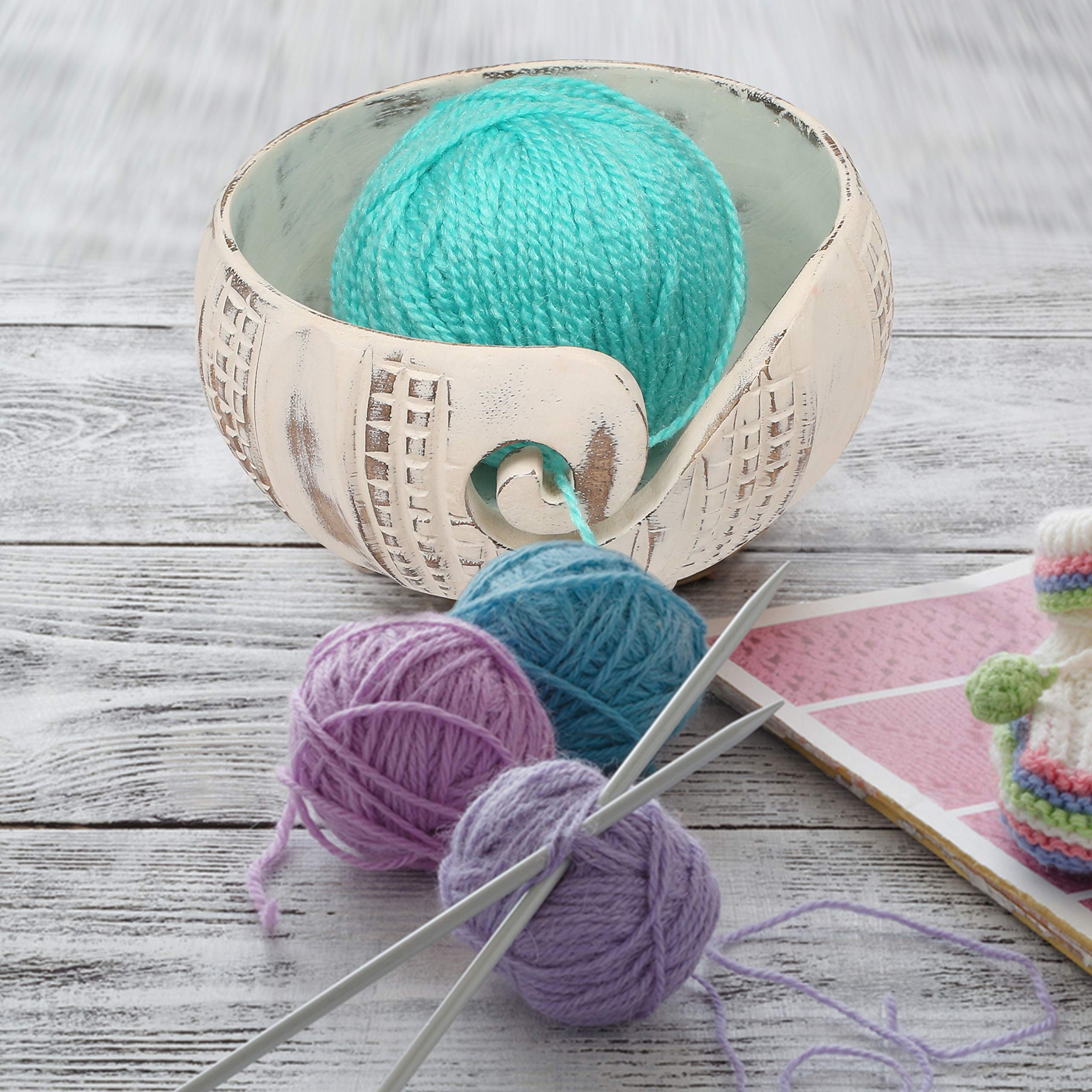 Winlay Wooden Yarn Bowl Empty Yarn Storage Organizer Bowl, DIY Hand Craft Knitting Crochet Yarn Balls Storage Holder