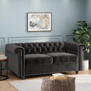 Christopher Knight Home Brinkhaven Tufted Loveseat with Nailhead Trim - Velvet - Black/Dark Brown