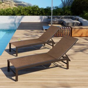 vredhom patio aluminum chaise lounge chair, set of 2 outdoor recliner lounge chair sun loungers, all weather chaise with 5 adjustable backrest and lay flat positions for garden, balcony, pool