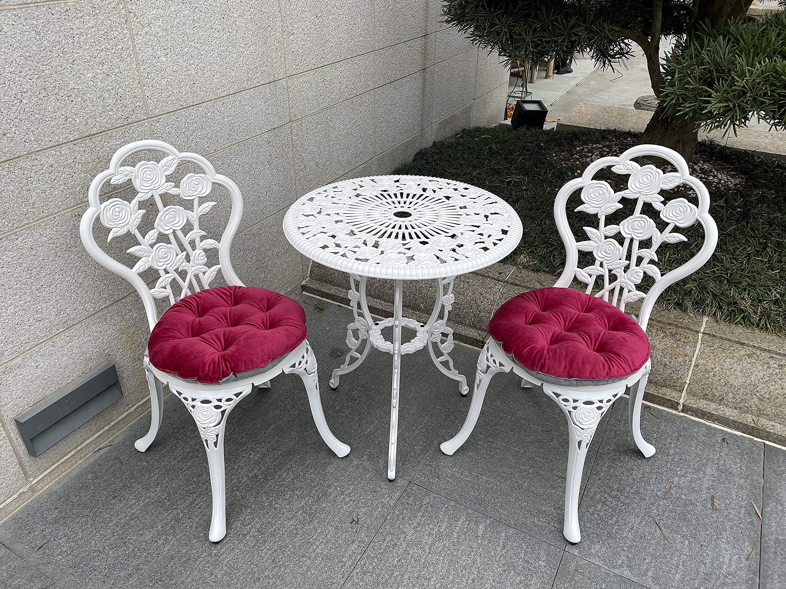 Mandolin 5-Piece Cast Aluminum Patio Bistro Set Outdoor Table Set Waterproof and Sun Resistant Outdoor Furniture Set (Rose White)