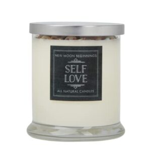 Self Love Candle by New Moon Beginnings - Negative Energy Cleansing - Handmade Aromatherapy Soy Candle - Dried Flower, Herb, & Crystal Candle - 12oz Glass Jar