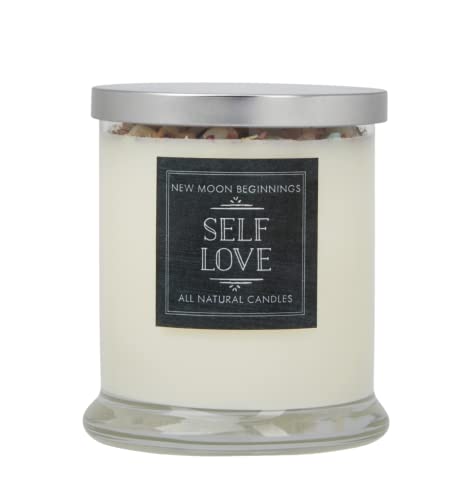 Self Love Candle by New Moon Beginnings - Negative Energy Cleansing - Handmade Aromatherapy Soy Candle - Dried Flower, Herb, & Crystal Candle - 12oz Glass Jar