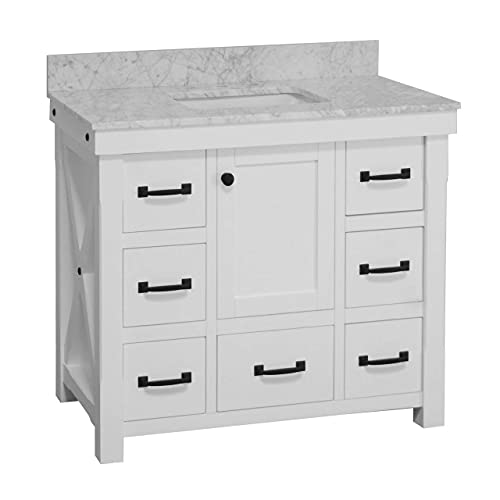 Tuscany 42-inch Bathroom Vanity (Carrara/White): Includes White Cabinet with Authentic Italian Carrara Marble Countertop and White Ceramic Sink