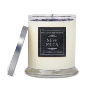 New Moon Candle by New Moon Beginnings - New Beginnings & Manifestation Candle - Dried Flower, Herb, & Crystal Candles - Aromatherapy Candles - Soy Candle - 12oz Glass Jar