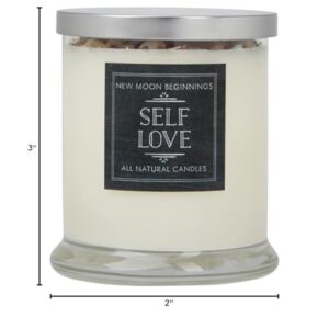 Self Love Candle by New Moon Beginnings - Negative Energy Cleansing - Handmade Aromatherapy Soy Candle - Dried Flower, Herb, & Crystal Candle - 12oz Glass Jar