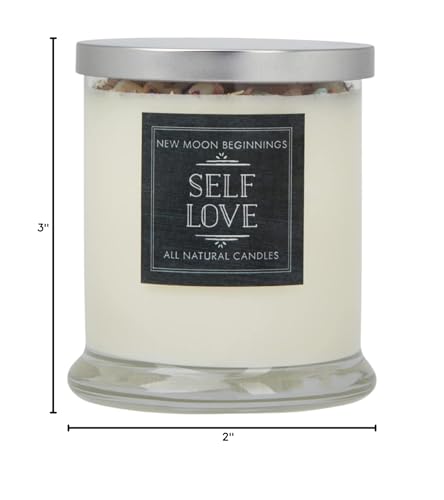 Self Love Candle by New Moon Beginnings - Negative Energy Cleansing - Handmade Aromatherapy Soy Candle - Dried Flower, Herb, & Crystal Candle - 12oz Glass Jar