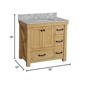 Tuscany 36-inch Bathroom Vanity (Carrara/Driftwood): Includes Driftwood Cabinet with Authentic Italian Carrara Marble Countertop and White Ceramic Sink