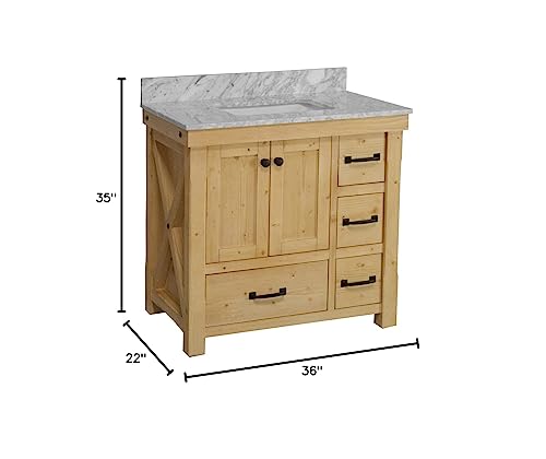 Tuscany 36-inch Bathroom Vanity (Carrara/Driftwood): Includes Driftwood Cabinet with Authentic Italian Carrara Marble Countertop and White Ceramic Sink