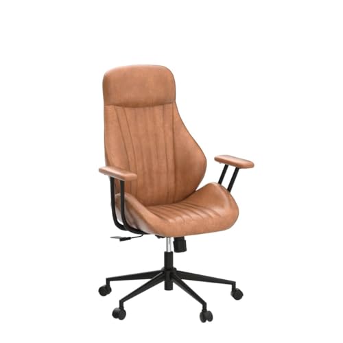 ovios Office Chair, Mid Century Modern Chair with Lumbar Support, Ergonomic High Back Suede Leather Executive Chair with Swivel Rolling Wheels, Brown