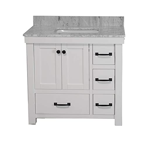 Tuscany 36-inch Bathroom Vanity (Carrara/White): Includes White Cabinet with Authentic Italian Carrara Marble Countertop and White Ceramic Sink