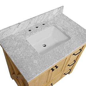 Tuscany 36-inch Bathroom Vanity (Carrara/Driftwood): Includes Driftwood Cabinet with Authentic Italian Carrara Marble Countertop and White Ceramic Sink