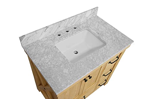 Tuscany 36-inch Bathroom Vanity (Carrara/Driftwood): Includes Driftwood Cabinet with Authentic Italian Carrara Marble Countertop and White Ceramic Sink