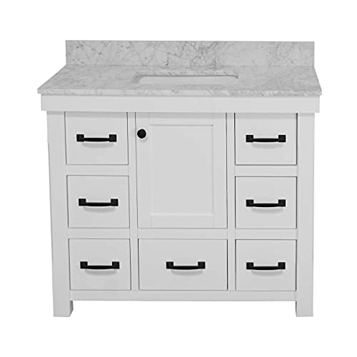 Tuscany 42-inch Bathroom Vanity (Carrara/White): Includes White Cabinet with Authentic Italian Carrara Marble Countertop and White Ceramic Sink