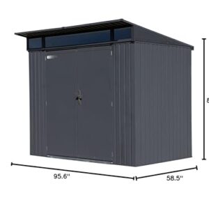 Sojag 8' x 5' Denali Outdoor Lockable Steel Storage Building with Windows, Anthracite