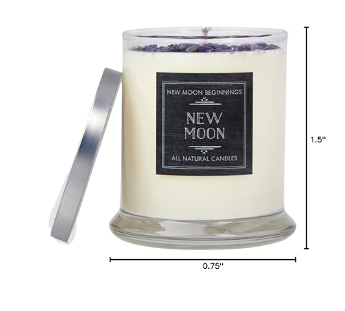 New Moon Candle by New Moon Beginnings - New Beginnings & Manifestation Candle - Dried Flower, Herb, & Crystal Candles - Aromatherapy Candles - Soy Candle - 12oz Glass Jar