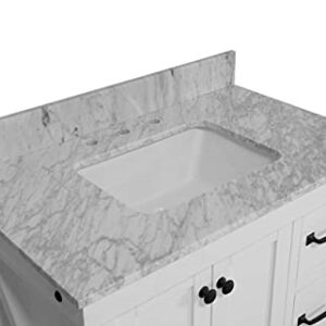 Tuscany 36-inch Bathroom Vanity (Carrara/White): Includes White Cabinet with Authentic Italian Carrara Marble Countertop and White Ceramic Sink