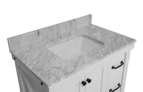 Tuscany 36-inch Bathroom Vanity (Carrara/White): Includes White Cabinet with Authentic Italian Carrara Marble Countertop and White Ceramic Sink