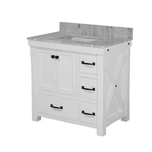 Tuscany 36-inch Bathroom Vanity (Carrara/White): Includes White Cabinet with Authentic Italian Carrara Marble Countertop and White Ceramic Sink