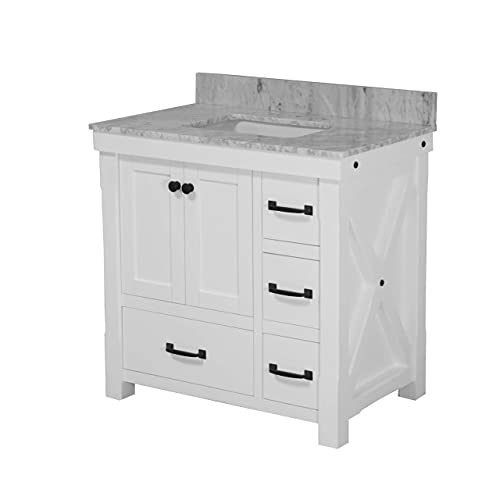 Tuscany 36-inch Bathroom Vanity (Carrara/White): Includes White Cabinet with Authentic Italian Carrara Marble Countertop and White Ceramic Sink