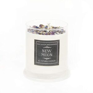 New Moon Candle by New Moon Beginnings - New Beginnings & Manifestation Candle - Dried Flower, Herb, & Crystal Candles - Aromatherapy Candles - Soy Candle - 12oz Glass Jar