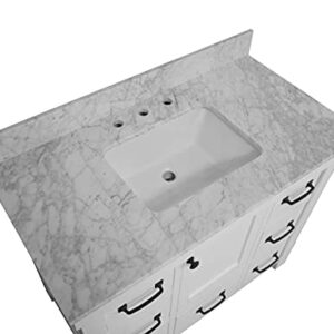 Tuscany 42-inch Bathroom Vanity (Carrara/White): Includes White Cabinet with Authentic Italian Carrara Marble Countertop and White Ceramic Sink