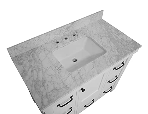 Tuscany 42-inch Bathroom Vanity (Carrara/White): Includes White Cabinet with Authentic Italian Carrara Marble Countertop and White Ceramic Sink