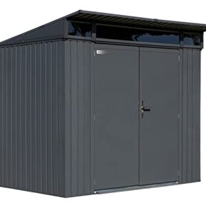 Sojag 8' x 5' Denali Outdoor Lockable Steel Storage Building with Windows, Anthracite