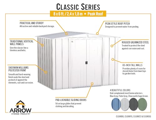 Arrow Classic Steel Storage Shed, 8x6, Sage Green