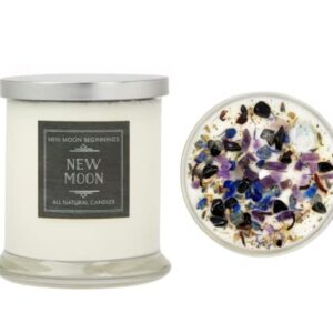 New Moon Candle by New Moon Beginnings - New Beginnings & Manifestation Candle - Dried Flower, Herb, & Crystal Candles - Aromatherapy Candles - Soy Candle - 12oz Glass Jar