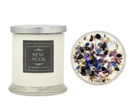 New Moon Candle by New Moon Beginnings - New Beginnings & Manifestation Candle - Dried Flower, Herb, & Crystal Candles - Aromatherapy Candles - Soy Candle - 12oz Glass Jar