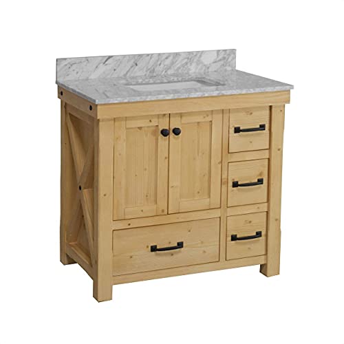 Tuscany 36-inch Bathroom Vanity (Carrara/Driftwood): Includes Driftwood Cabinet with Authentic Italian Carrara Marble Countertop and White Ceramic Sink