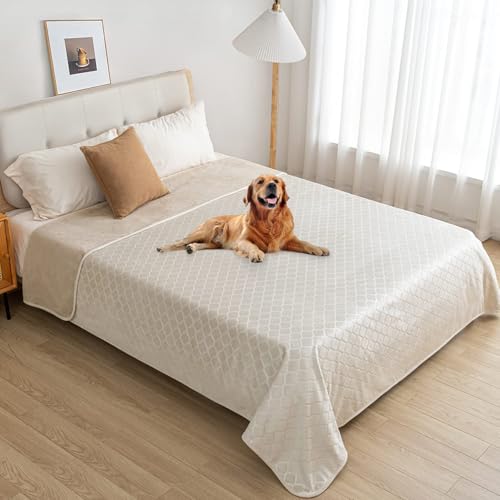 fuguitex Waterproof Dog Blanket Bed Cover Dog Crystal Velvet Moroccan Fuzzy Cozy Plush Pet Blanket Throw Blanket for Couch Sofa(40 * 60 inch, Cream+Beige)