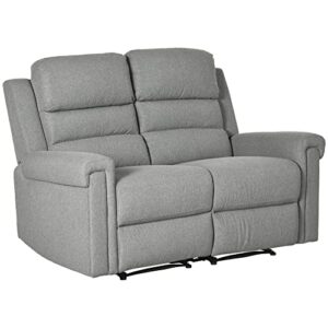 homcom 2 seater recliner sofa with manual pull tab, fabric reclining sofa, rv couch, home seating, gray