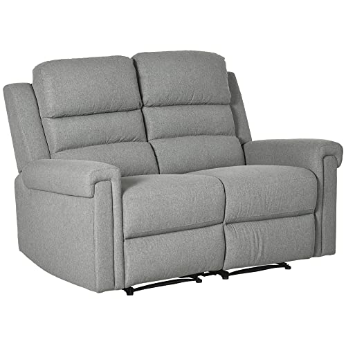 HOMCOM 2 Seater Recliner Sofa with Manual Pull Tab, Fabric Reclining Sofa, RV Couch, Home Seating, Gray