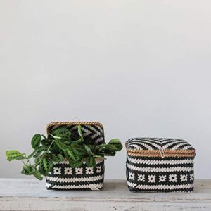 Creative Co-Op Hand-Woven Bamboo Boxes with Lids & Closures, Black & White, Set of 2 Container, 2