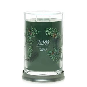 yankee candle balsam & cedar scented, signature 20oz large tumbler 2-wick candle, over 60 hours of burn time - christmas | holiday fragrance