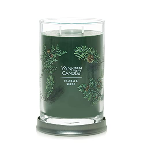 Yankee Candle Balsam & Cedar Scented, Signature 20oz Large Tumbler 2-Wick Candle, Over 60 Hours of Burn Time - Christmas | Holiday Fragrance