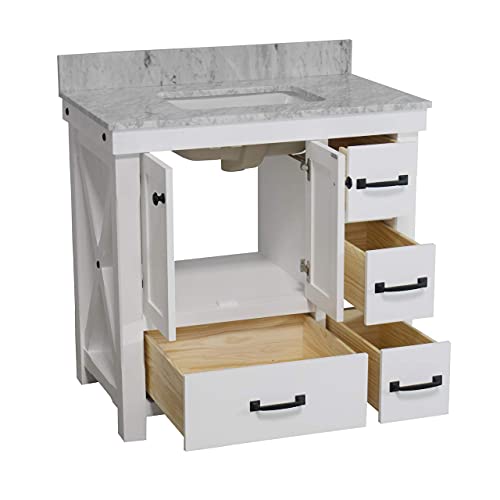 Tuscany 36-inch Bathroom Vanity (Carrara/White): Includes White Cabinet with Authentic Italian Carrara Marble Countertop and White Ceramic Sink