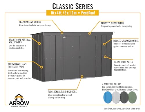 Arrow Classic Steel Storage Shed, 10x4, Flute Grey