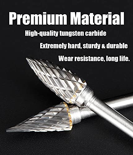 Tungsten Carbide Rotary Burr Set for Dremel, 10PCS Carbide Double Cut Carving Burr Bits with 1/8” Shank Rotary Tool Accessories for Woodworking, Engraving, Drilling, Steel Metal Working