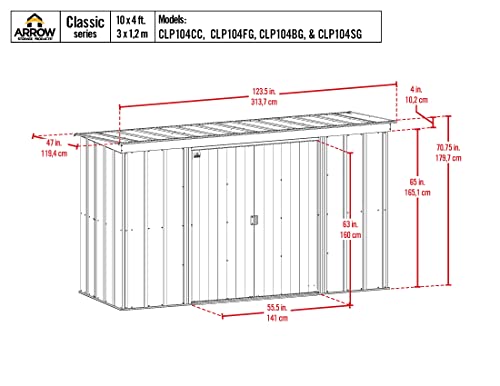 Arrow Classic Steel Storage Shed, 10x4, Flute Grey