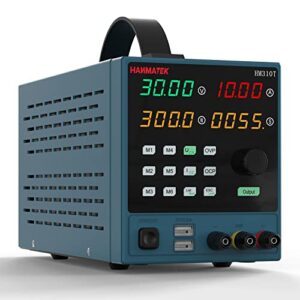 programmable dc power supply (0-30 v 0-10 a) hm310t high precision 4-digit voltage current power time display variable switching digital power supply with pc software and usb interface