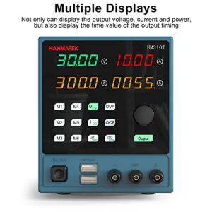 Programmable DC Power Supply (0-30 V 0-10 A) HM310T High Precision 4-Digit Voltage Current Power Time Display Variable Switching Digital Power Supply with PC Software and USB Interface