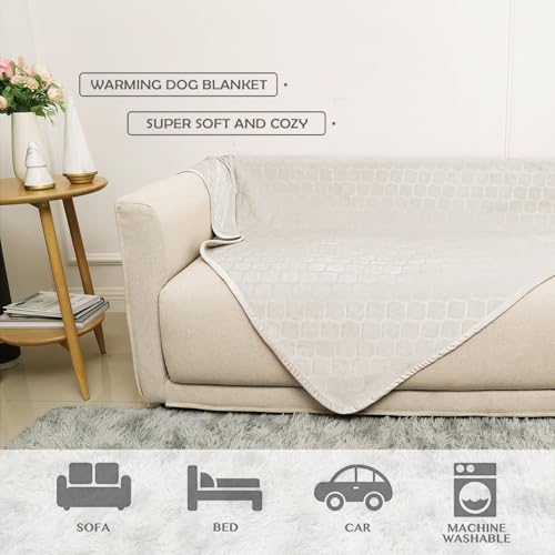 fuguitex Waterproof Dog Blanket Bed Cover Dog Crystal Velvet Moroccan Fuzzy Cozy Plush Pet Blanket Throw Blanket for Couch Sofa(40 * 60 inch, Cream+Beige)